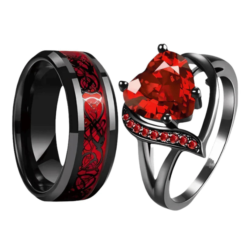 SCARLET RUBY COUPLE RING SET